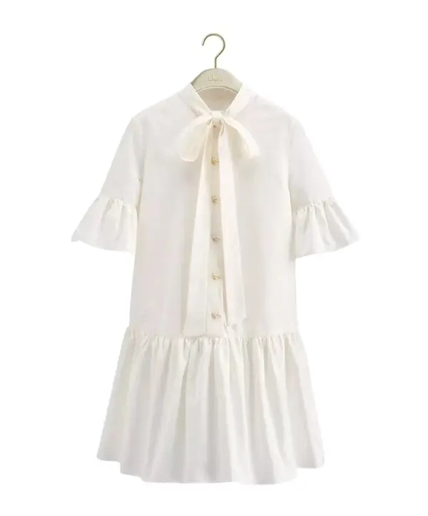 Dior Short Flared Dress With Bow Collar - White