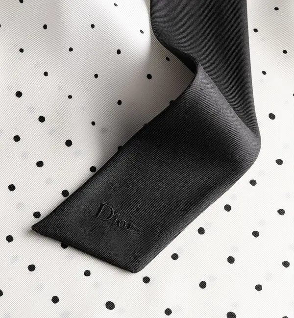 Dior Short Sleeve Blouse With Rear Tie And Embroidered Ribbon Detail