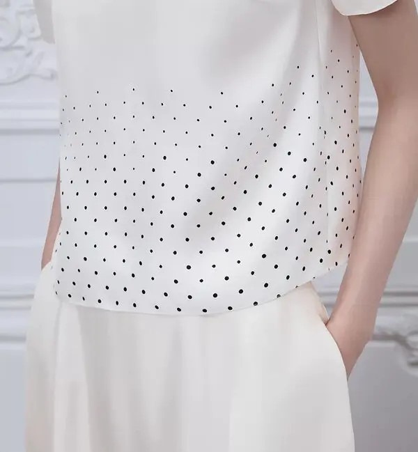 Dior Short Sleeve Blouse With Rear Tie And Embroidered Ribbon Detail