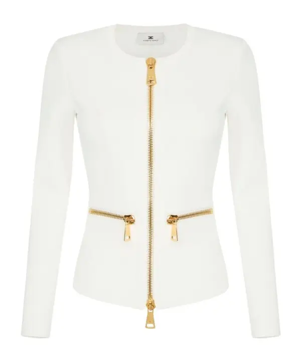 Elisabetta Franchi Fitted Zip-front Cardigan - Ivory