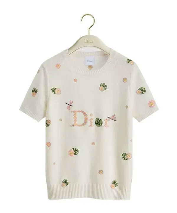 Dior Short Sleeve Embroidered Sweater - White