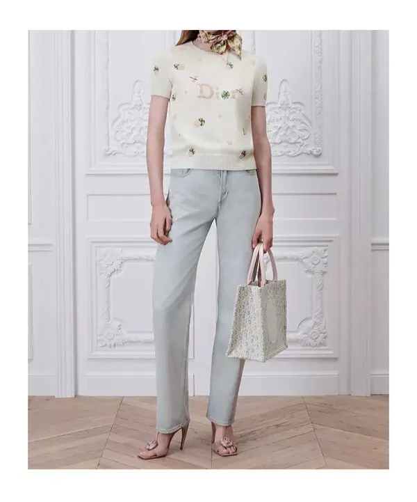 Dior Short Sleeve Embroidered Sweater - White