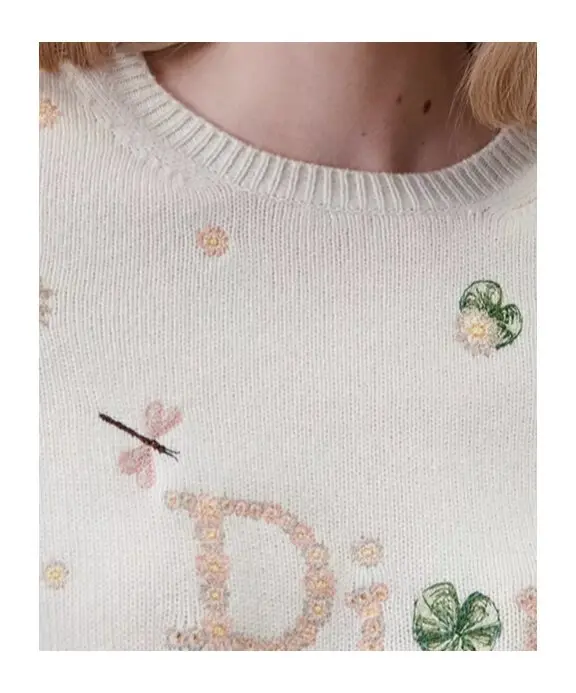 Dior Short Sleeve Embroidered Sweater - White
