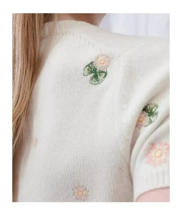 Dior Short Sleeve Embroidered Sweater - White