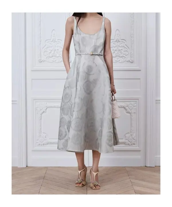 Dior Mid-length Belted Dress With Gold-finish Medallion Buckle