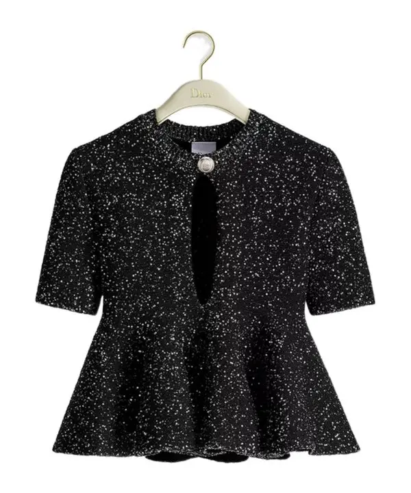 Dior Short-sleeved Peplum Sweater With Medallion Button
