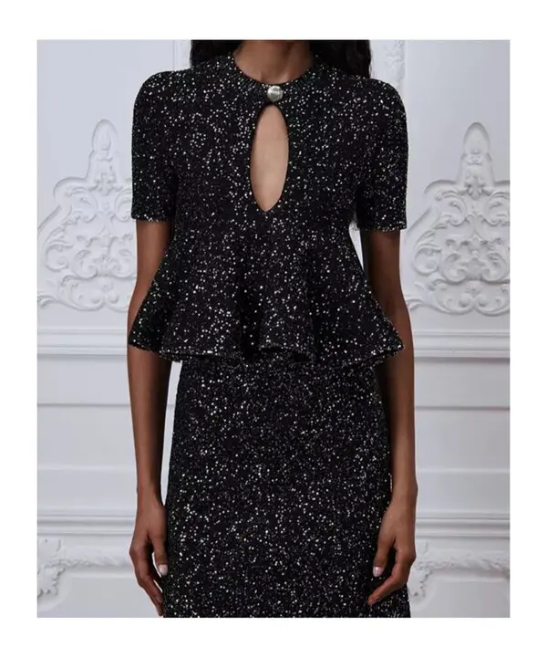 Dior Short-sleeved Peplum Sweater With Medallion Button