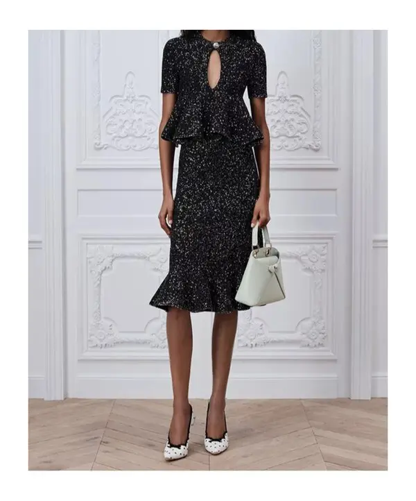 Dior Short-sleeved Peplum Sweater With Medallion Button