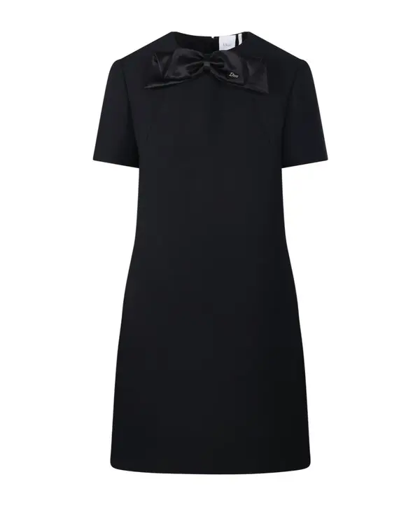 Dior Short Sleeve Dress With Satin Bow - Black