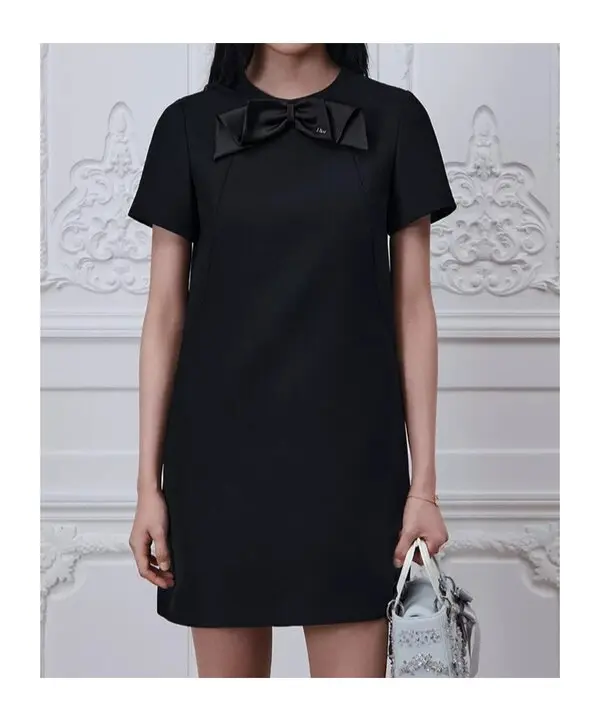 Dior Short Sleeve Dress With Satin Bow