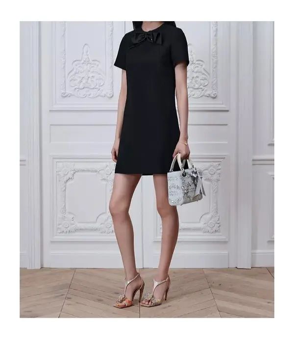 Dior Short Sleeve Dress With Satin Bow
