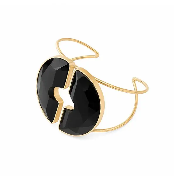 RARE MATTERS JEWELRY Jet Glass Geometric Statement Cuff Bracelet - Black