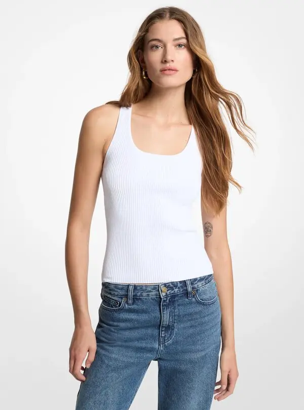Michael Kors Ribbed Scoop Neck Tank Top - White