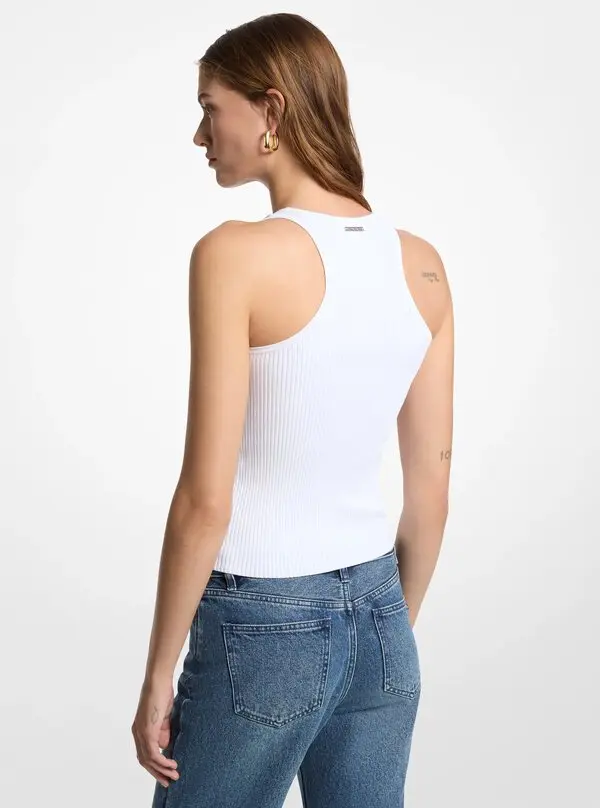 Michael Kors Ribbed Scoop Neck Racerback Tank Top - White