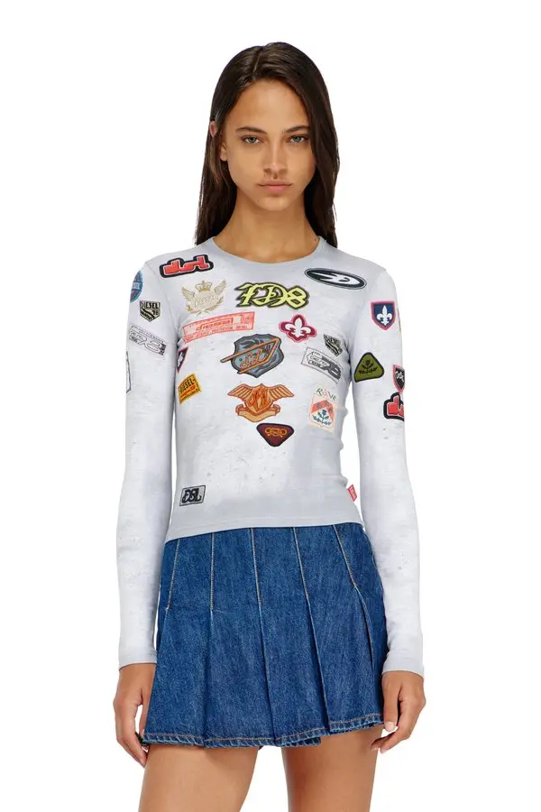 DIESEL® Ribbed Jersey Long-sleeve T-shirt With Patch Print - White