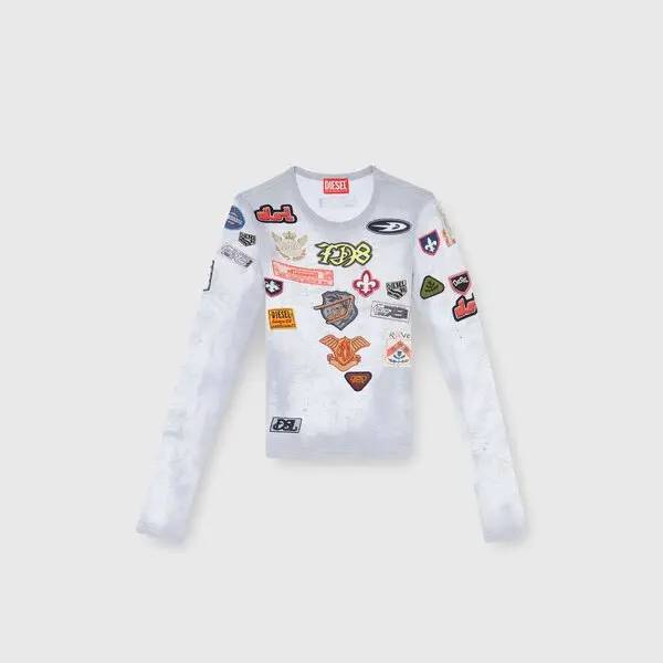 DIESEL® Ribbed Jersey Long-sleeve T-shirt With Patch Print - White