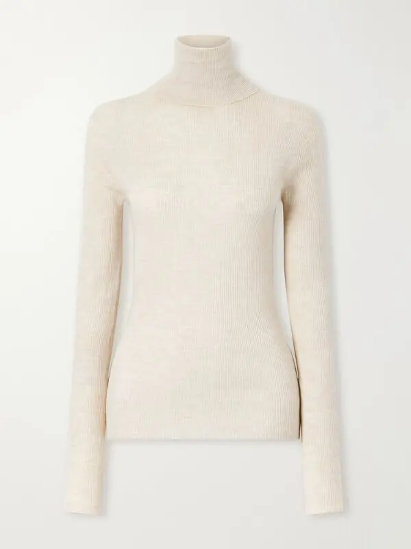 Arch4 Fine Knit Cashmere Ribbed Turtleneck - Neutrals