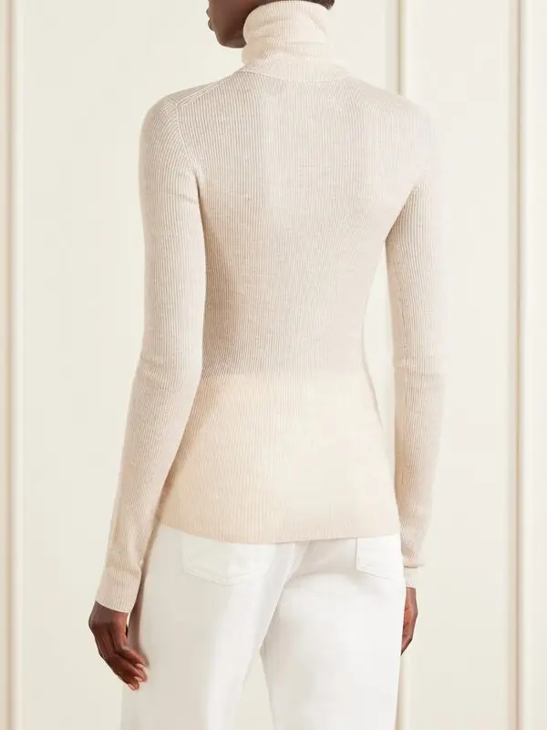 Arch4 Fine Knit Cashmere Ribbed Turtleneck - Neutrals