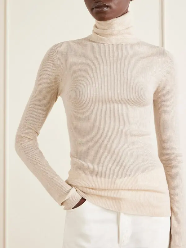 Arch4 Fine Knit Cashmere Ribbed Turtleneck - Neutrals