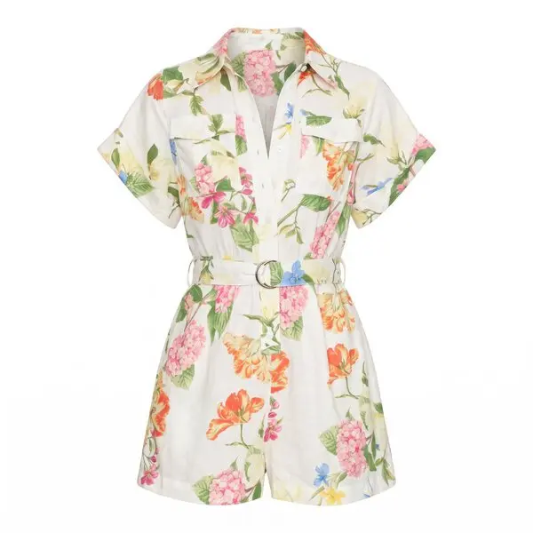 Yumi Kim Remi Linen Romper With Tropical Floral Print