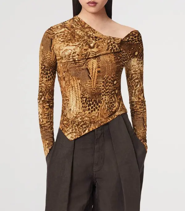ALLSAINTS Arlie Animal Print Asymmetrical Top