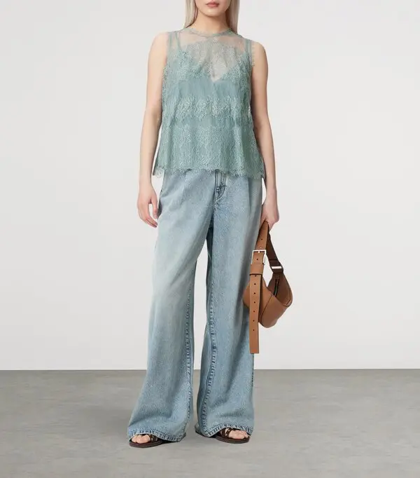 ALLSAINTS Clara Lace-trimmed Tulle Blouse - Blue