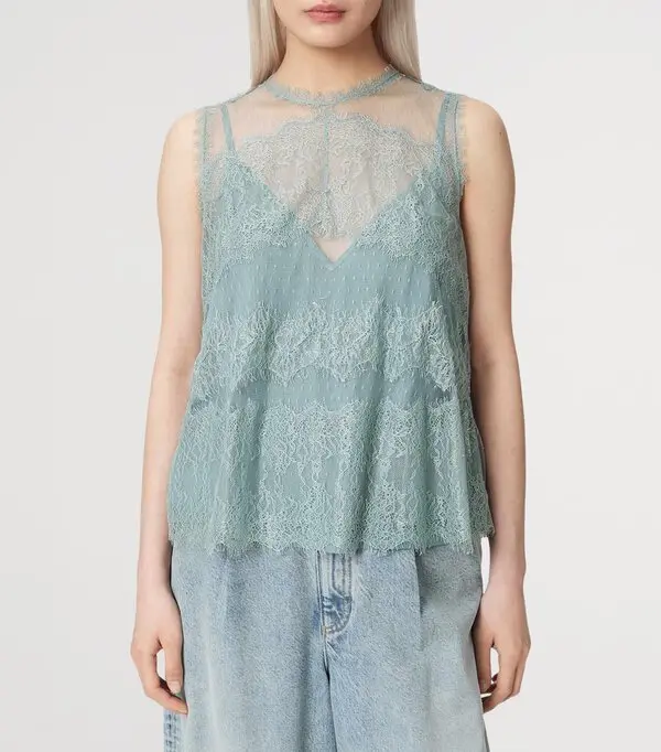 ALLSAINTS Clara Lace-trimmed Tulle Blouse - Blue