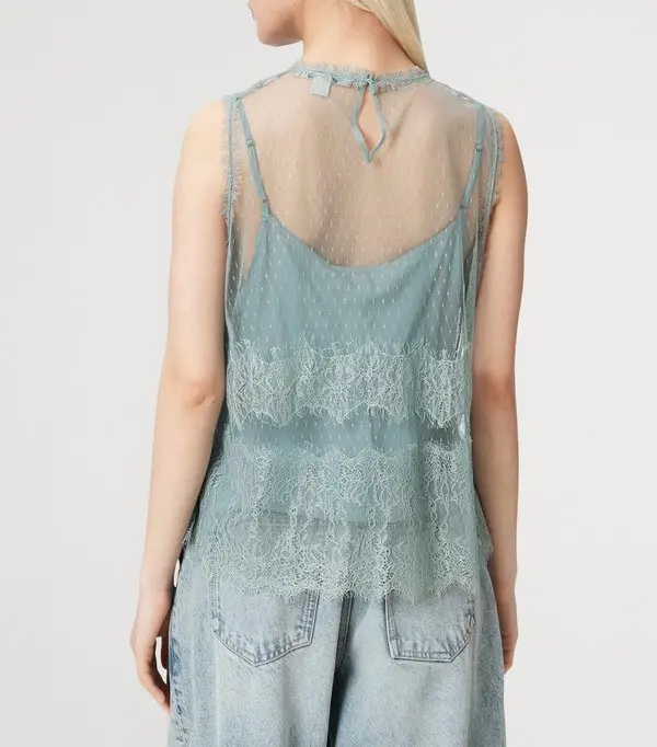 ALLSAINTS Clara Lace-trimmed Tulle Blouse - Blue
