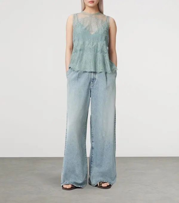 ALLSAINTS Clara Lace-trimmed Tulle Blouse - Blue