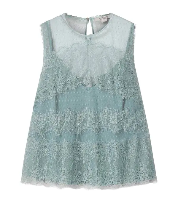 ALLSAINTS Clara Lace-trimmed Tulle Blouse - Blue