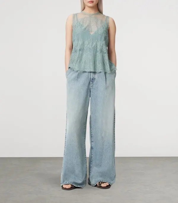 ALLSAINTS Clara Lace-trimmed Tulle Blouse - Blue