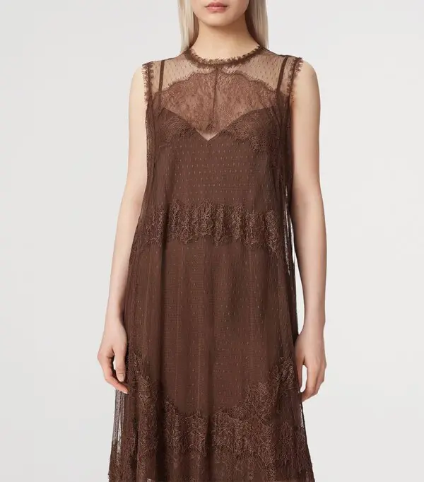 ALLSAINTS Clara Midi Dress With Tulle And Lace Trim