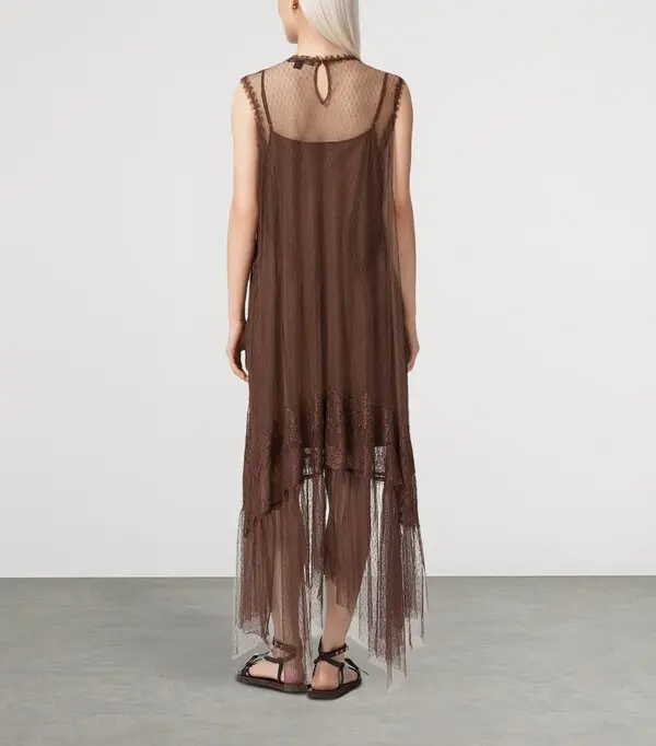 ALLSAINTS Clara Midi Dress With Tulle And Lace Trim