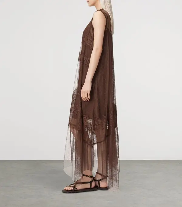 ALLSAINTS Clara Midi Dress With Tulle And Lace Trim