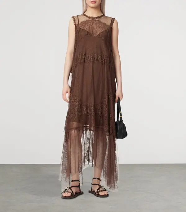 ALLSAINTS Clara Midi Dress With Tulle And Lace Trim