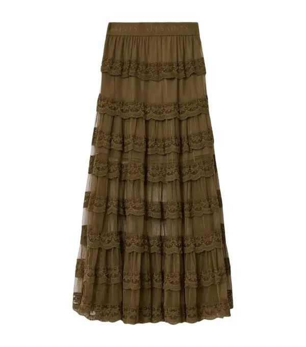 ALLSAINTS Lace Tiered Maxi Skirt - Green