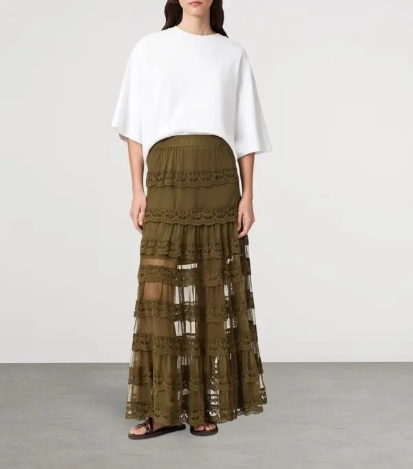 ALLSAINTS Lace Tiered Maxi Skirt - Green