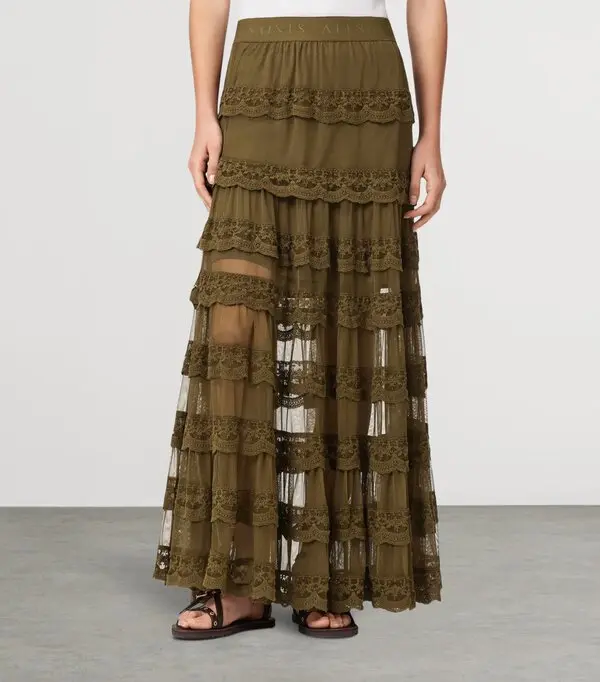 ALLSAINTS Lace Tiered Maxi Skirt - Green
