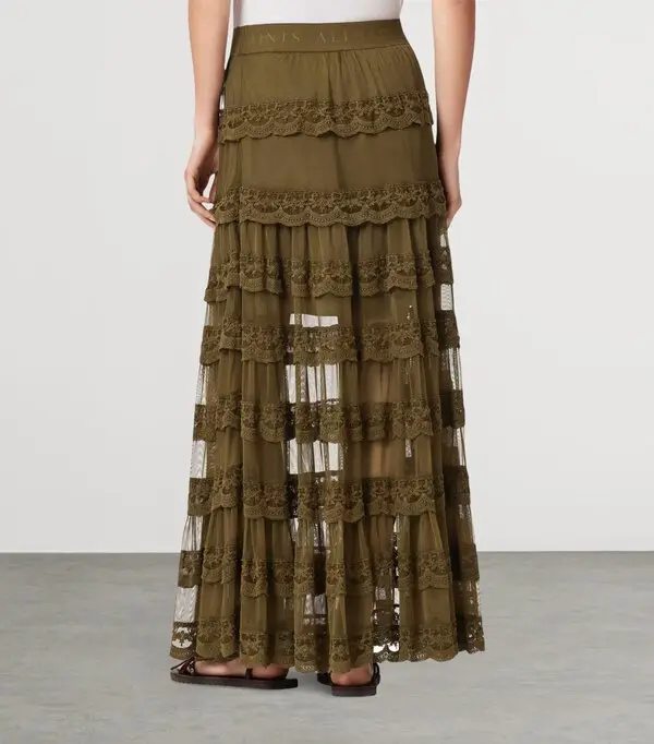 ALLSAINTS Lace Tiered Maxi Skirt - Green