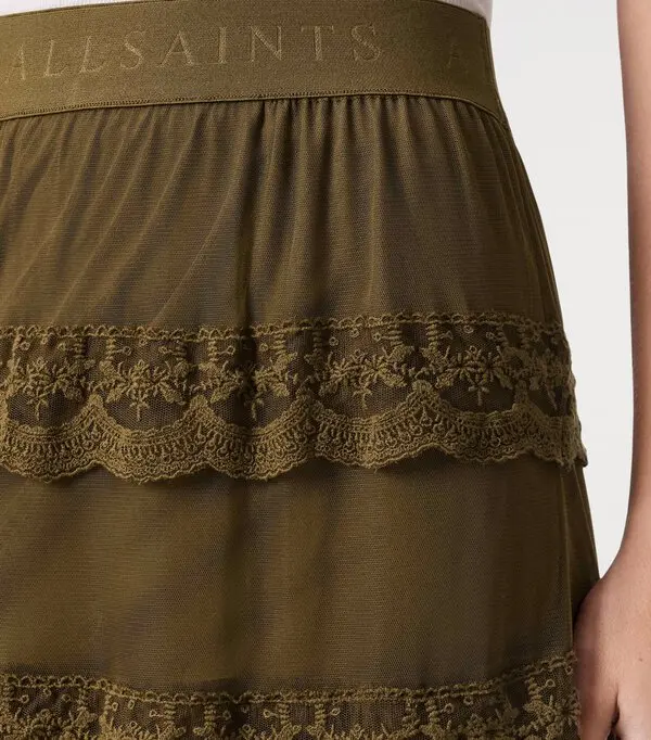 ALLSAINTS Lace Tiered Maxi Skirt - Green
