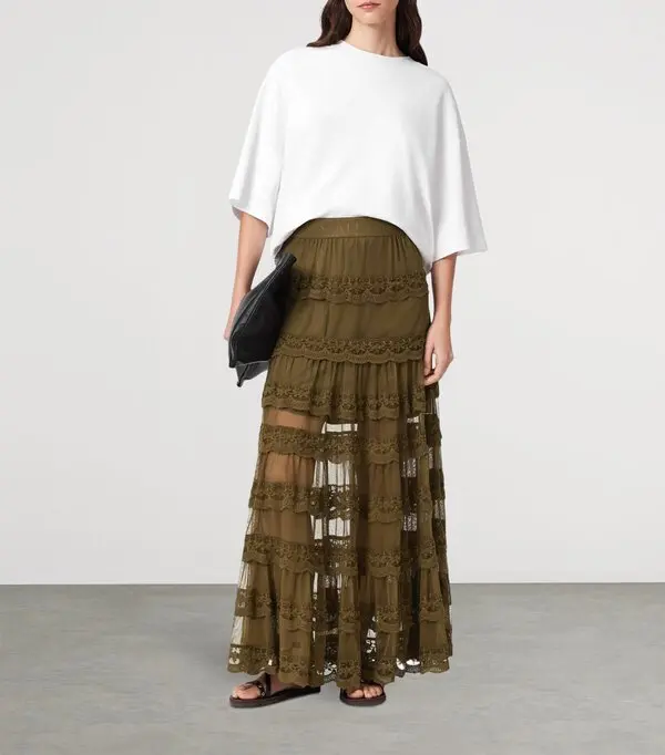 ALLSAINTS Lace Tiered Maxi Skirt - Green