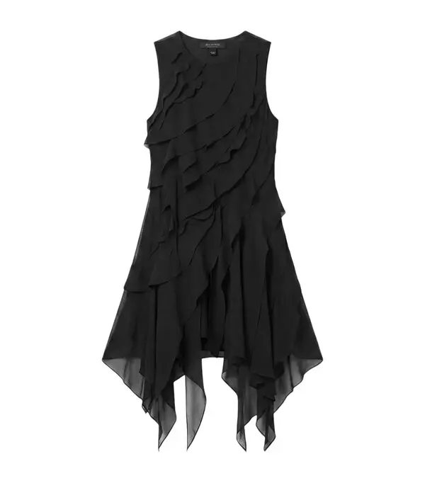ALLSAINTS Ruffled Asymmetric Midi Dress
