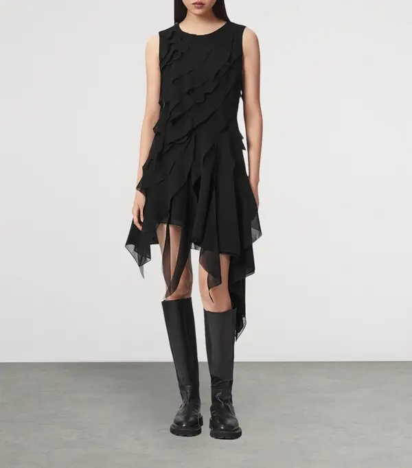ALLSAINTS Ruffled Asymmetric Midi Dress