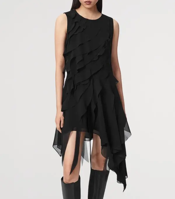 ALLSAINTS Ruffled Asymmetric Midi Dress