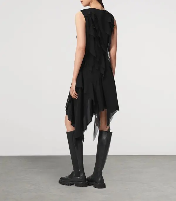 ALLSAINTS Ruffled Asymmetric Midi Dress