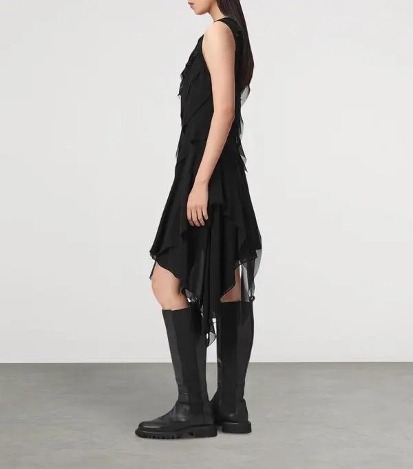 ALLSAINTS Ruffled Asymmetric Midi Dress