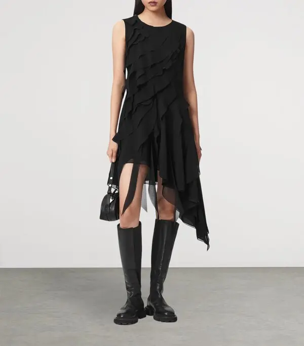ALLSAINTS Ruffled Asymmetric Midi Dress