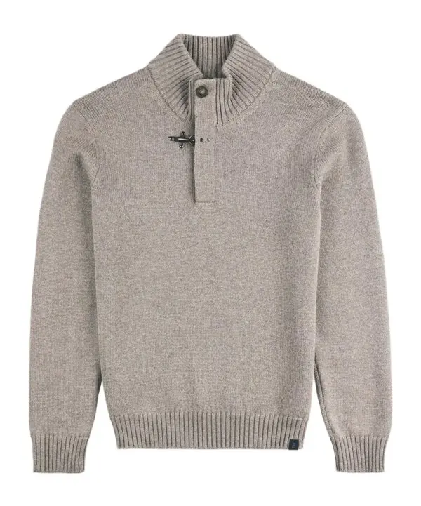 FAY Mock Neck Wool Pullover With Alcantara Details