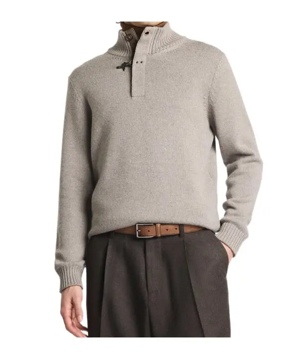 FAY Mock Neck Wool Pullover With Alcantara Details