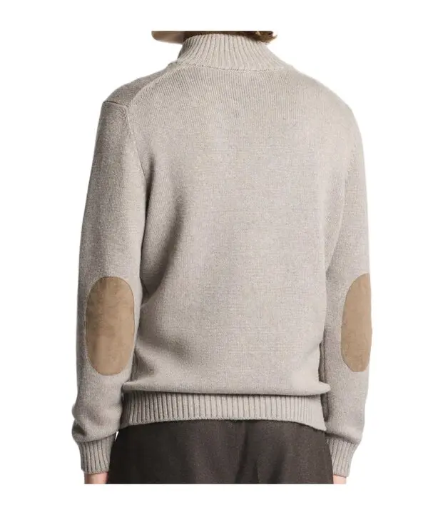 FAY Mock Neck Wool Pullover With Alcantara Details